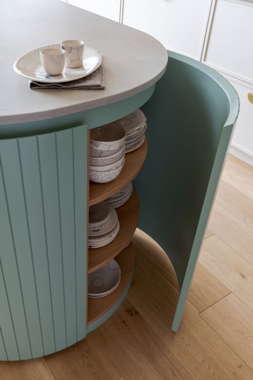 Elegant Curves: Pastel Green and White Kitchen by Kate Feather - The ...