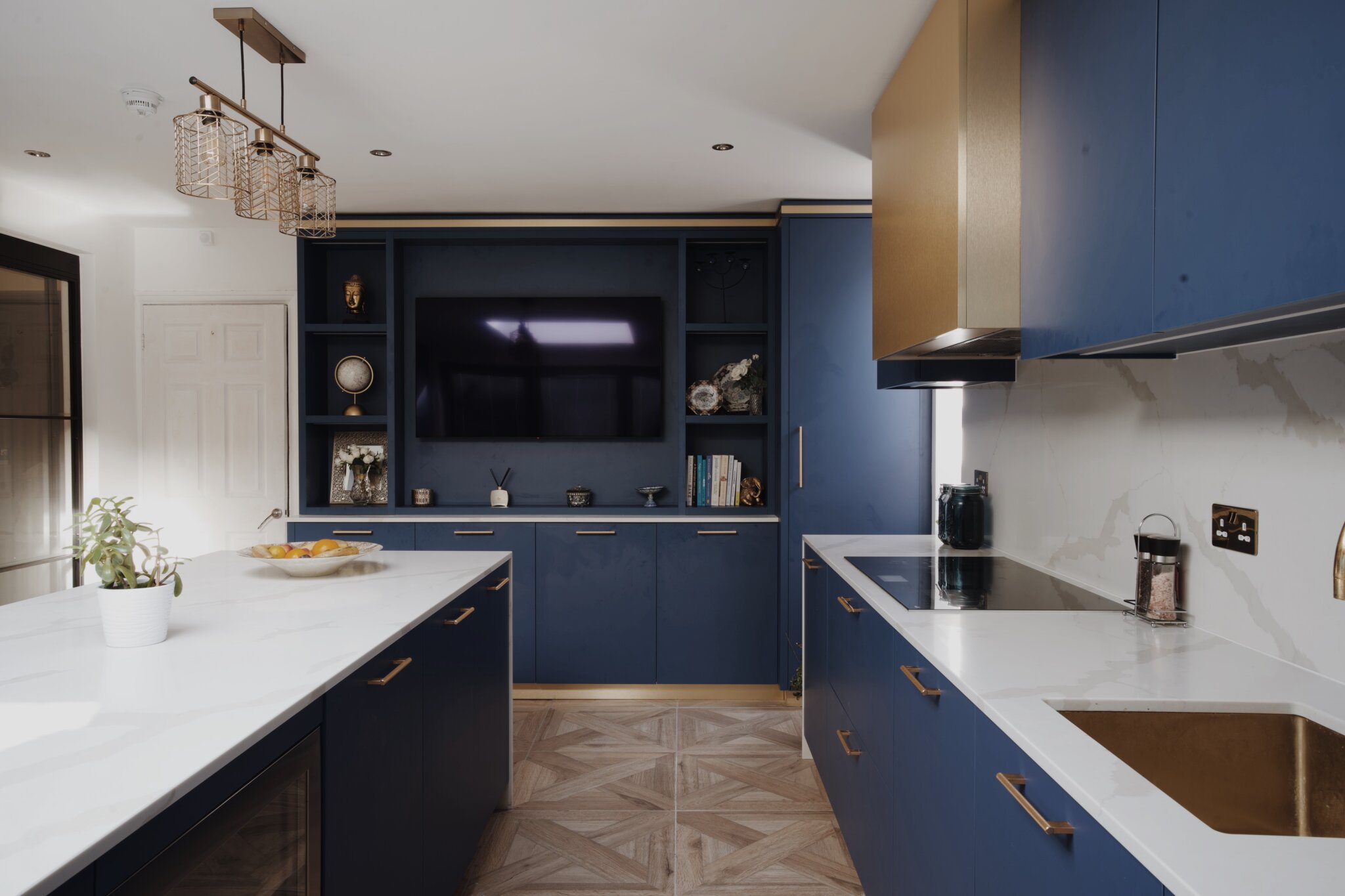 Blue and gold kitchen by The Wood Works - The Kitchen Think