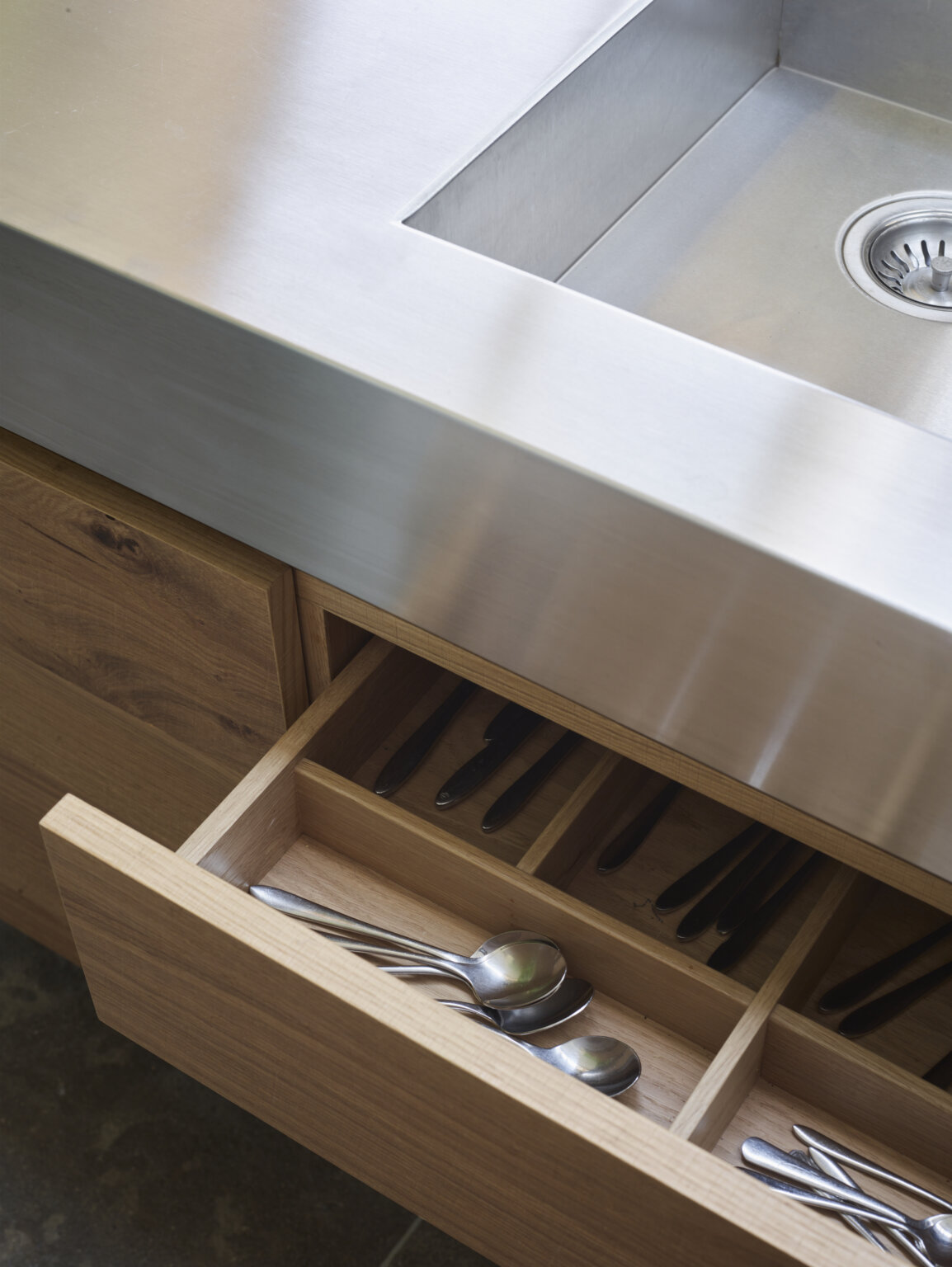 Dramatic Green With Oak Beams and Natural Oak Veneer Island by ...