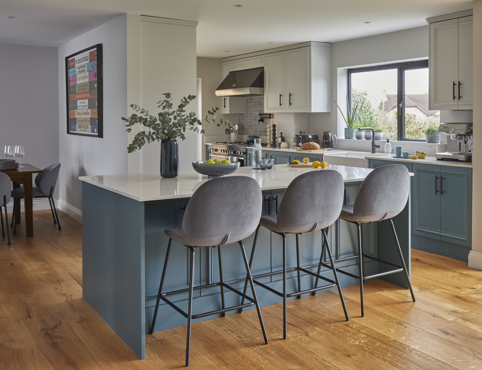 Calming blue bespoke kitchen by Sheraton Interiors - The Kitchen Think